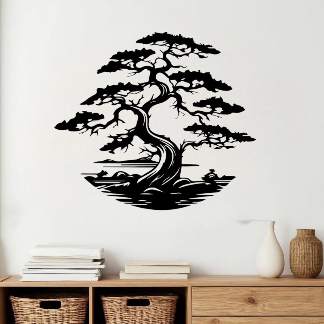 Bonsai Tree Metal Wall Art, Minimalist Black Iron Wall Sculpture for ...