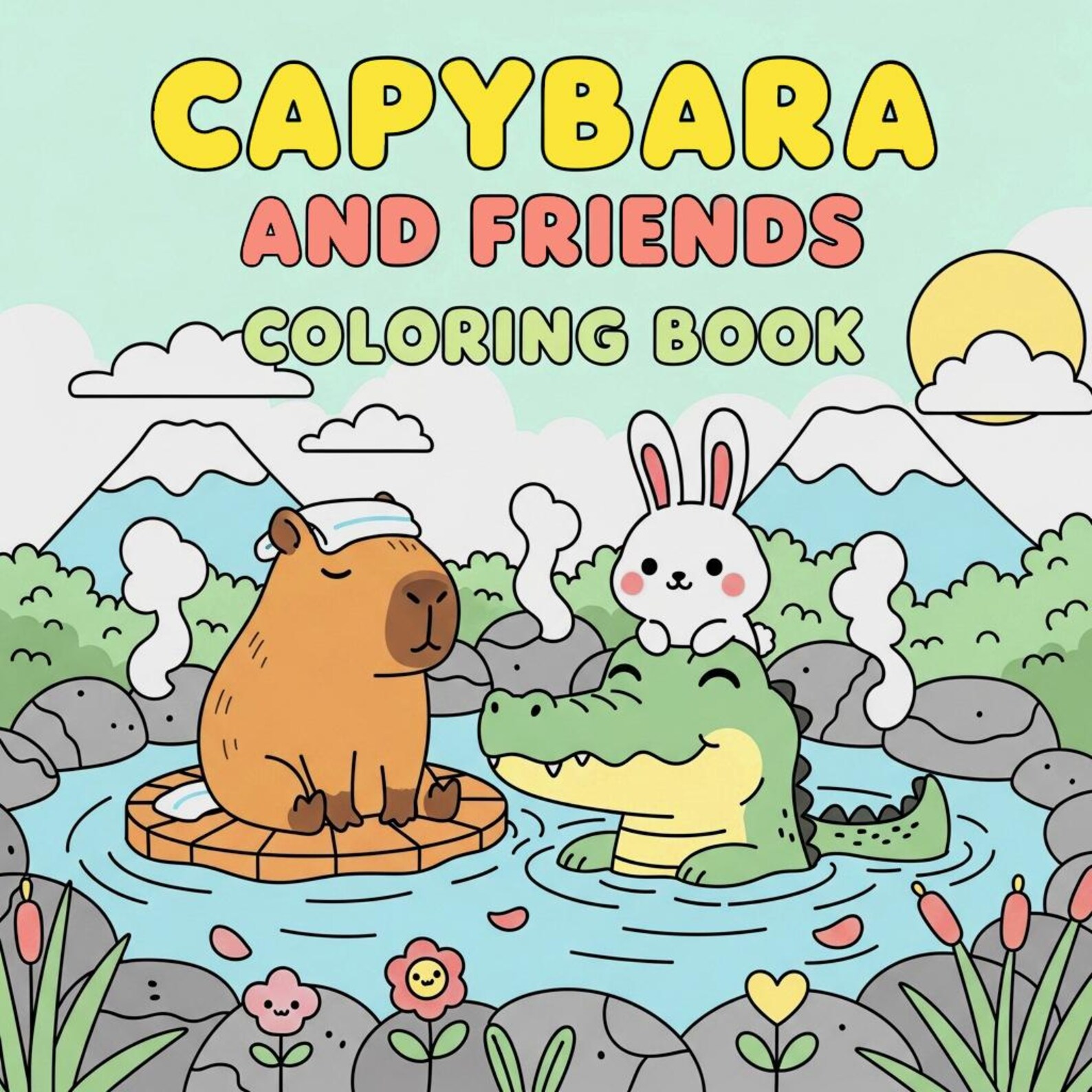Capybara and Friends Coloring Pages: Easy Bold Designs, 70 Pages Cute ...
