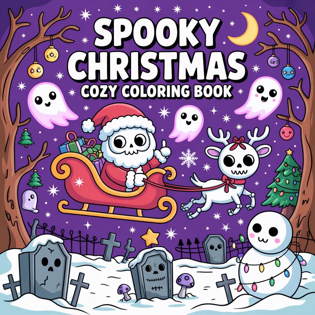 Spooky Christmas Coloring Book, Adorable Characters, Holiday Scenes for ...
