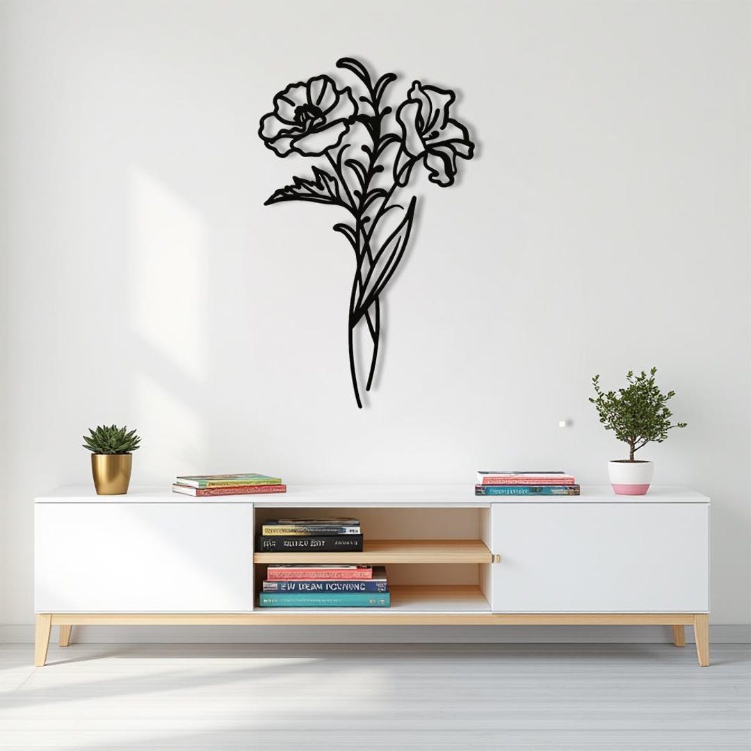Poppy Flower Metal Wall Art, Minimalist Floral Line Design, Boho Nature ...
