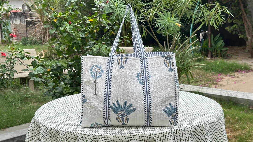 Quilted Cotton Tote Bag: Hand Block Print Shopping Bag - Etsy