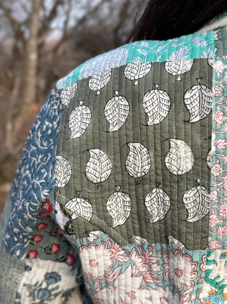 ハンドメイドボヘミアンキルティングパッチワークジャケット、フローラルブロックプリントコート、レディースカジュアルウェア - Etsy 日本