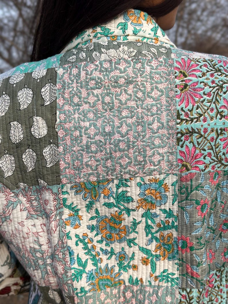 ハンドメイドボヘミアンキルティングパッチワークジャケット、フローラルブロックプリントコート、レディースカジュアルウェア - Etsy 日本