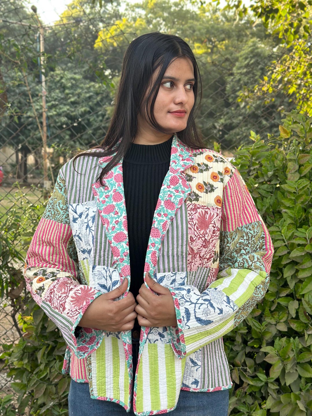 Handmade Patchwork Quilted Jacket – Floral Cotton Boho Blazer, Women’s ...