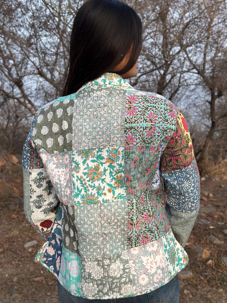 ハンドメイドボヘミアンキルティングパッチワークジャケット、フローラルブロックプリントコート、レディースカジュアルウェア - Etsy 日本