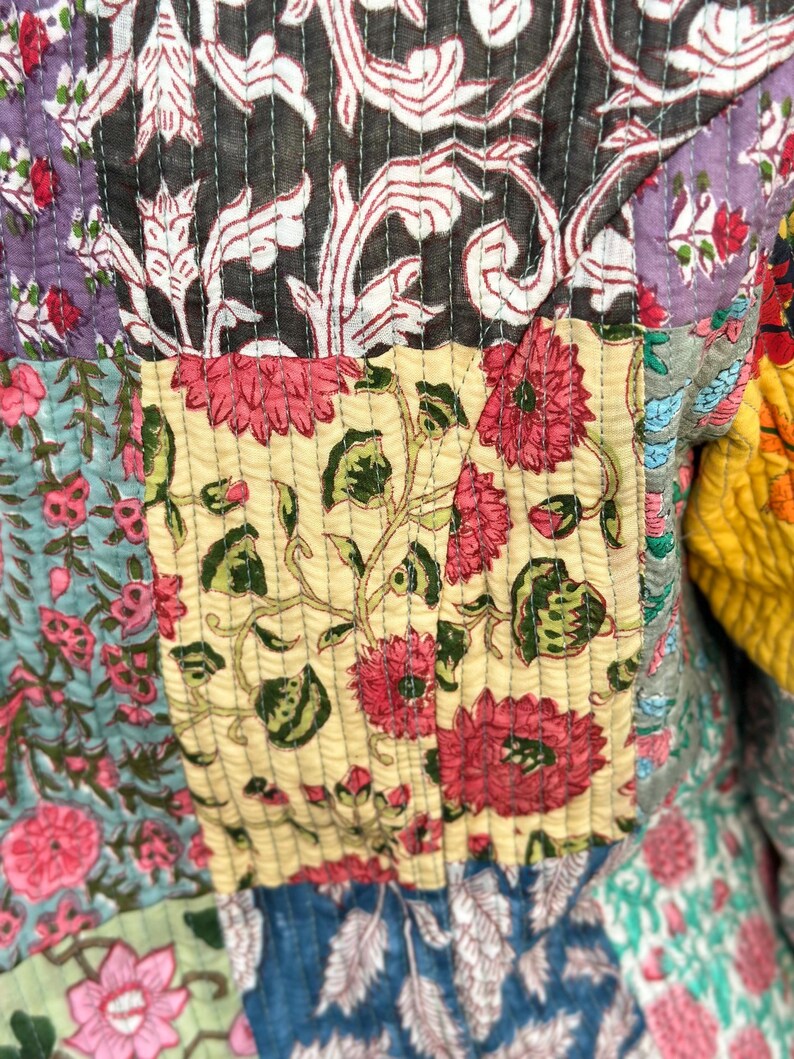 ハンドメイドボヘミアンキルティングパッチワークジャケット、フローラルブロックプリントコート、レディースカジュアルウェア - Etsy 日本