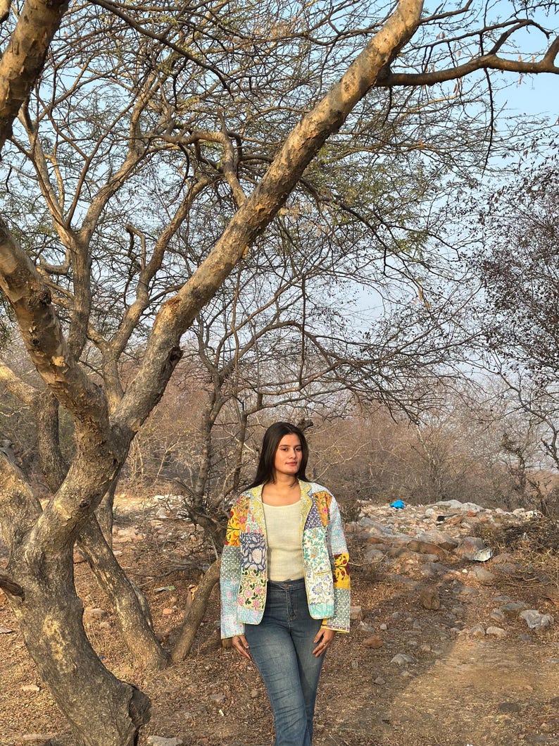 ハンドメイドボヘミアンキルティングパッチワークジャケット、フローラルブロックプリントコート、レディースカジュアルウェア - Etsy 日本