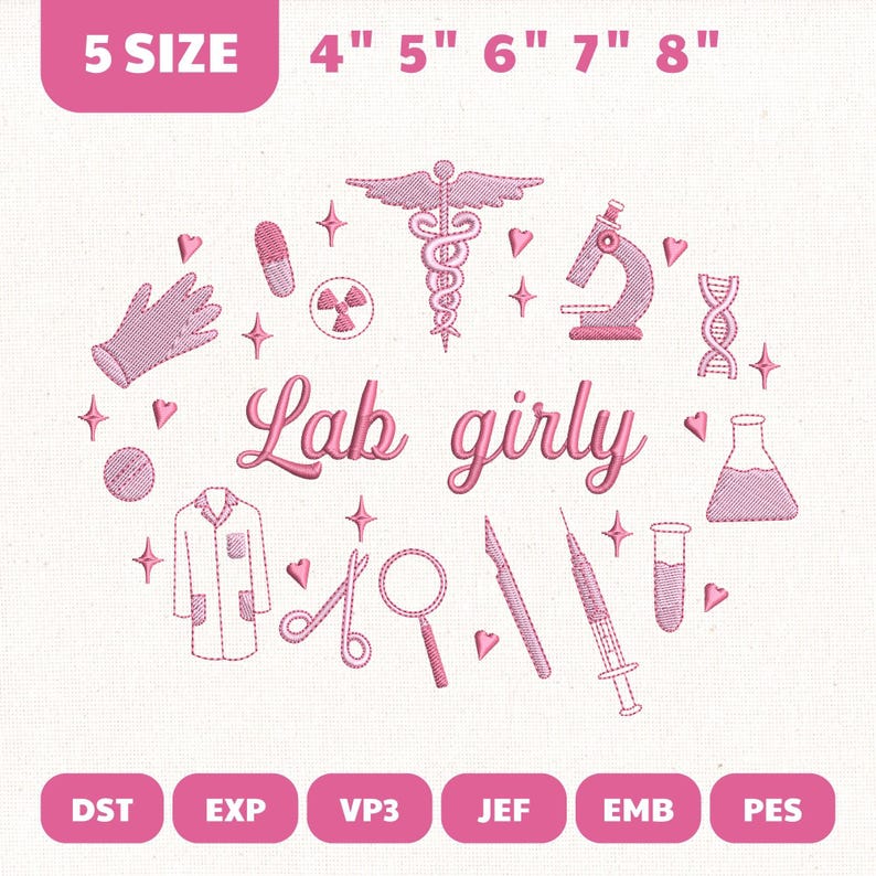 Coquette Lab Girl Machine Embroidery File, Laboratory Technician Design ...