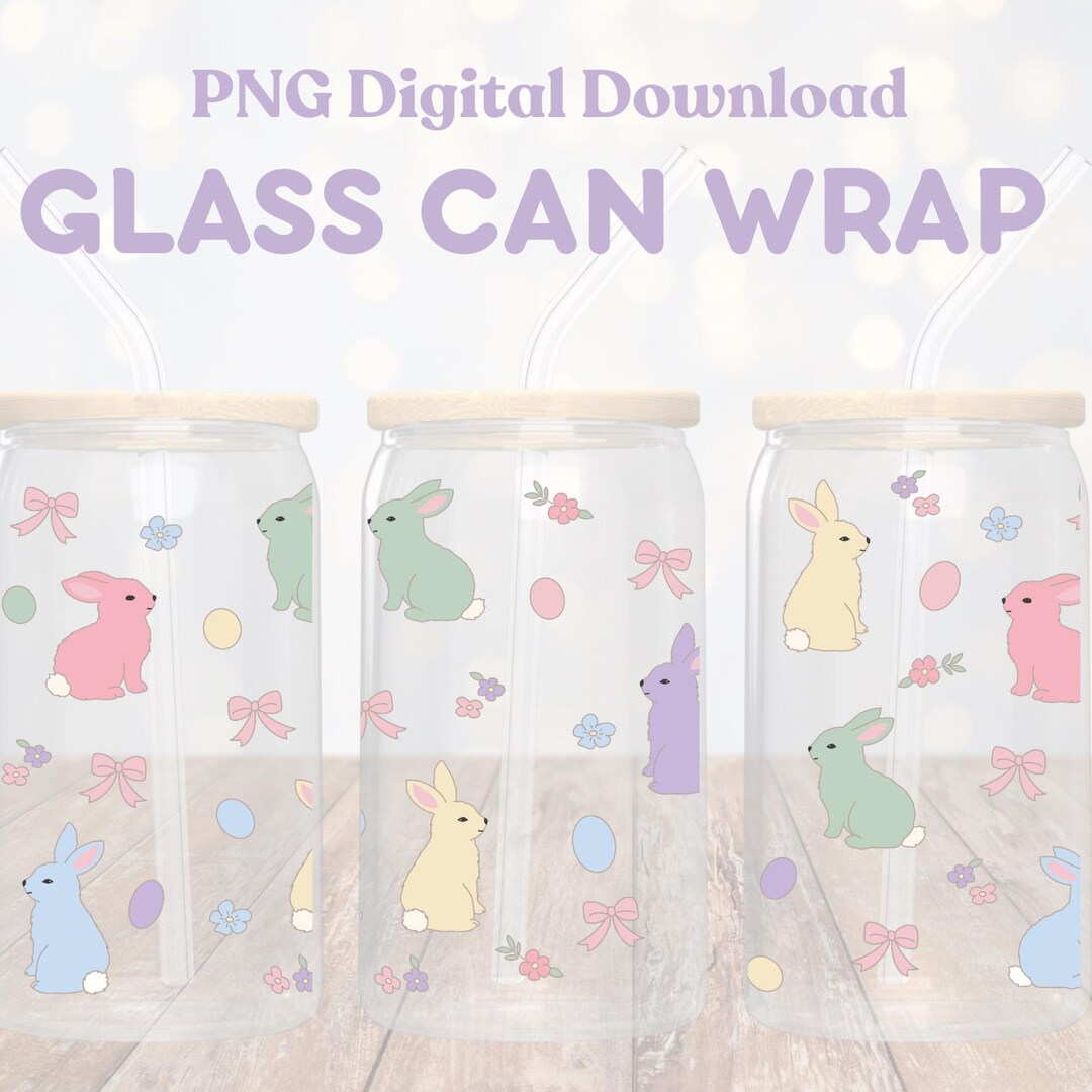 Easter Bunny Glass Can Wrap PNG, Pastel Rabbit Tumbler Wrap 16oz 20oz ...