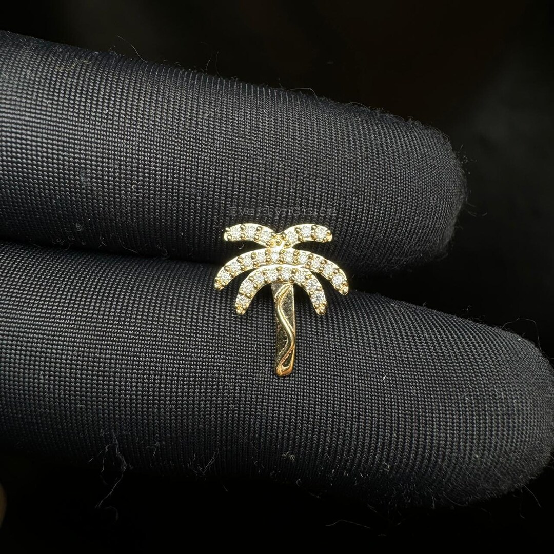 Gold Diamond Palm Tree Nose Stud – 14k Gold Cartilage Earring - Etsy