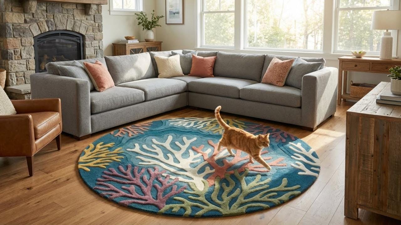 Round Ocean Coral Area Rug – Hand-tufted Wool Coastal Blue Sea Life Rug ...