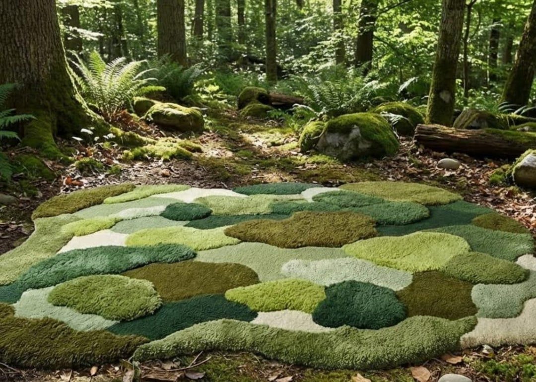 Hand Tufted Moss Rug | High Low 3D Forest Rug | Green Textured Nature ...