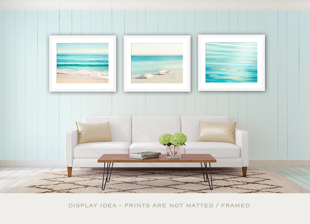 Coastal Wall Art, Print Set of 3, Aqua Blue Beach Decor, Ocean Lover ...
