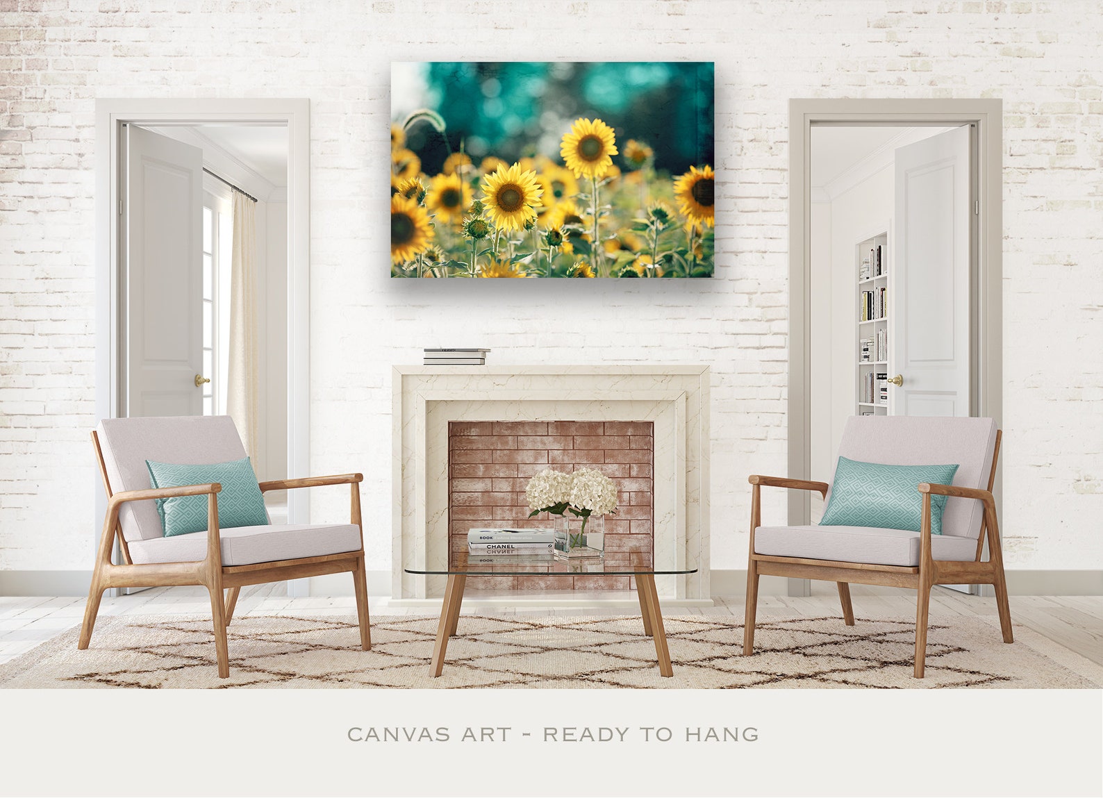 Sunflower Canvas Prints Teal Pictures Yellow Flower | Etsy