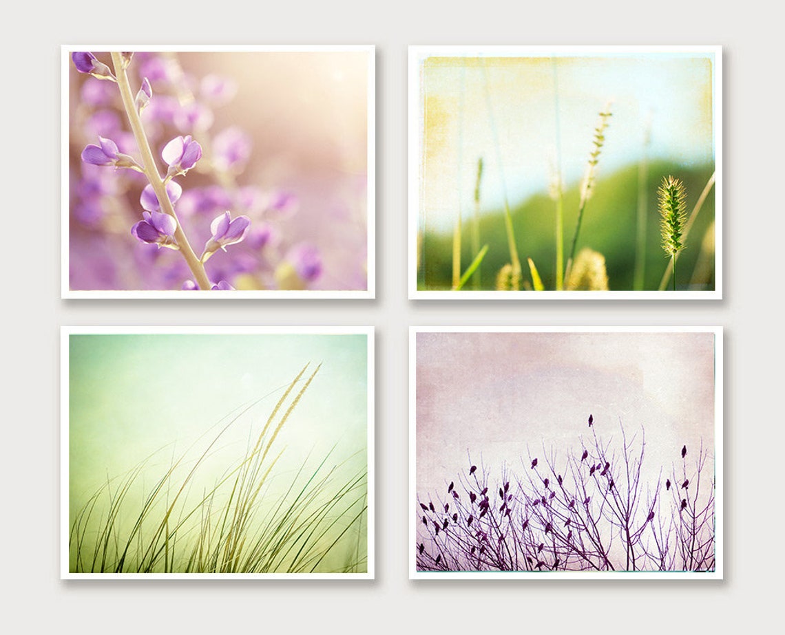 Nature Photography Set of Four Prints Purple Green Pastel | Etsy