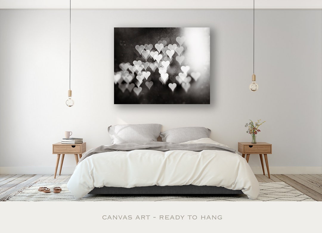 Above Bed Art, Master Bedroom Decor, Heart Print, Large Canvas, Love ...