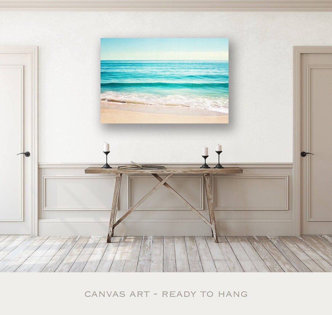 Ocean Canvas Gallery Wrap, Large Beach Landscape Wall Art Aqua Blue ...