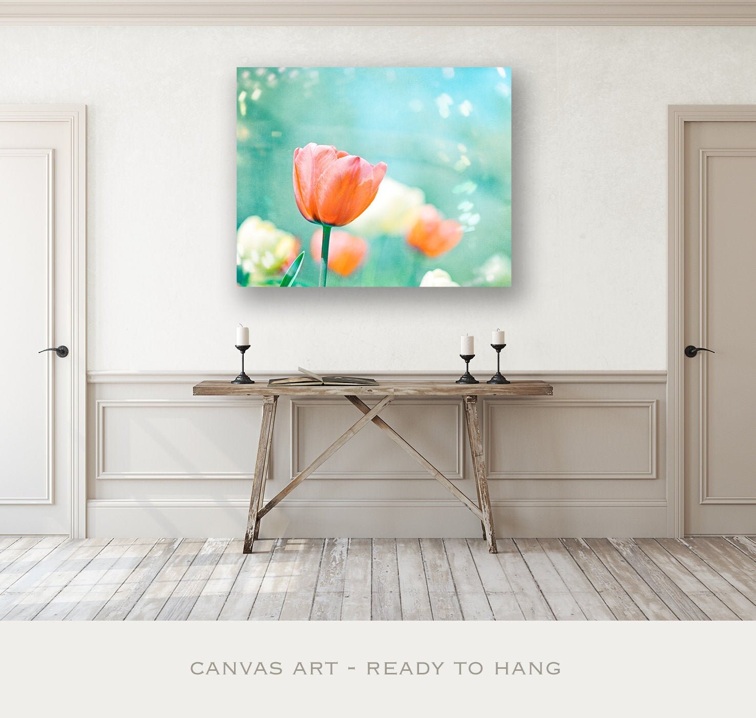 Tulip Canvas Flower Art – Teal Turquoise Orange Floral Print, Nursery ...