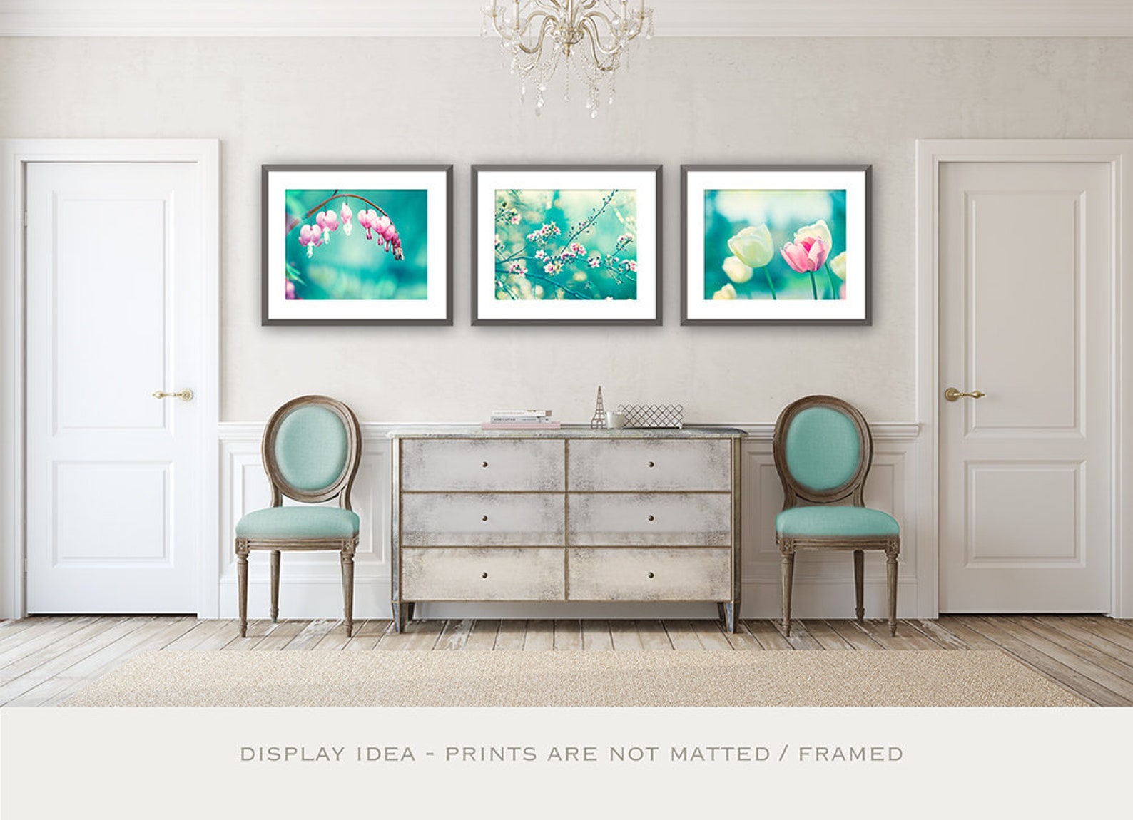 Aqua Pink Flower Print Set Teal Blue Turquoise Photos Nursery - Etsy