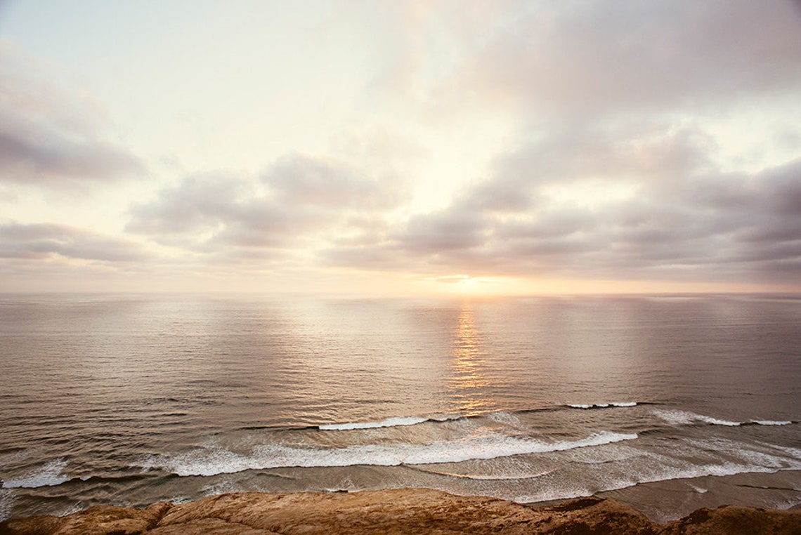 Sunset Ocean Photography - Neutral Beach Photo Light Brown Coastal Wall ...