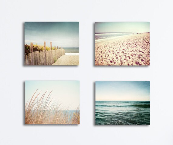 Items similar to Beach Canvases Set - four coastal photography blue ...