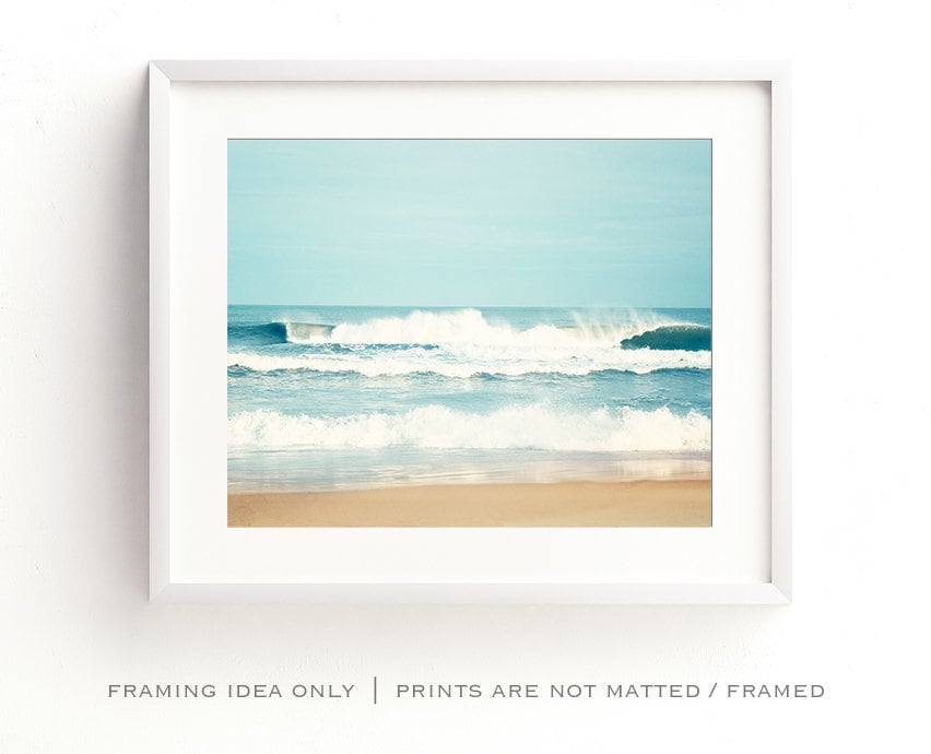 Ocean Photography sea beach waves seascape water blue beige | Etsy