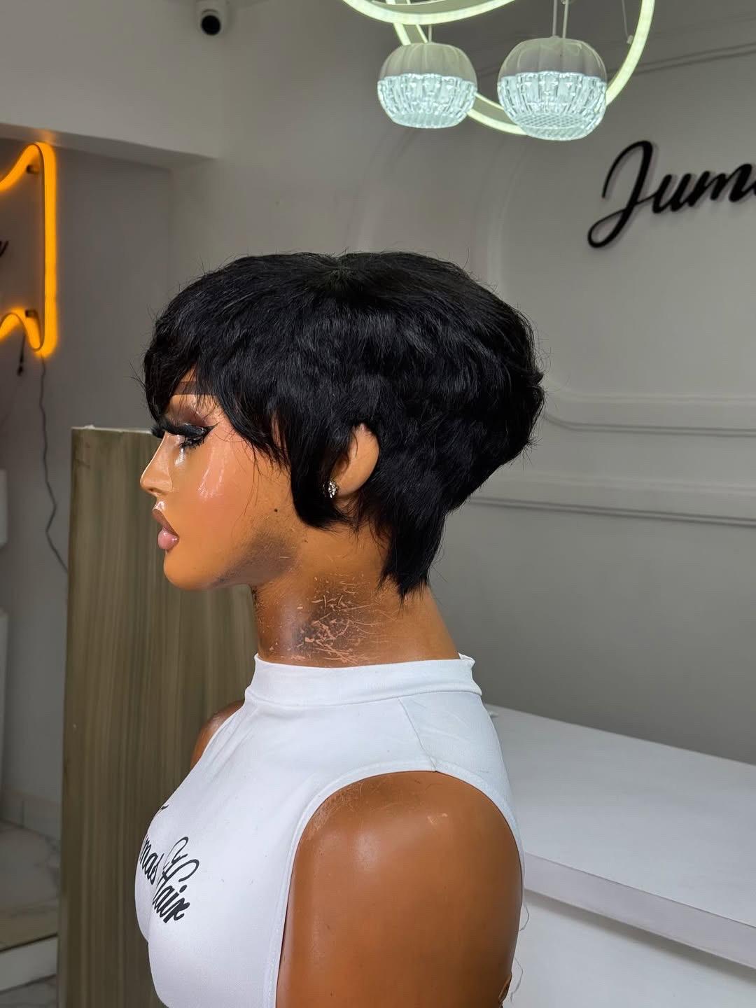 Luxury Black Rihanna-inspired Pixie Cut Wig – Sleek Short Human Hair ...