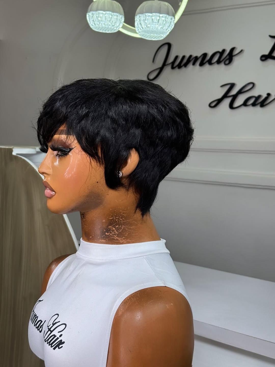 Luxury Black Rihanna-inspired Pixie Cut Wig – Sleek Short Human Hair ...