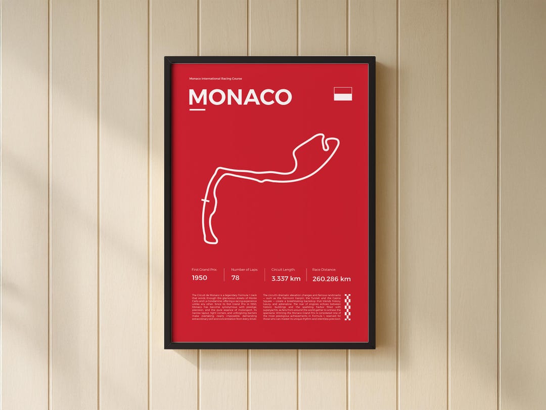 Monaco Grand Prix F1 Poster Circuit Map Wall Art Formula 1 Racing Track ...