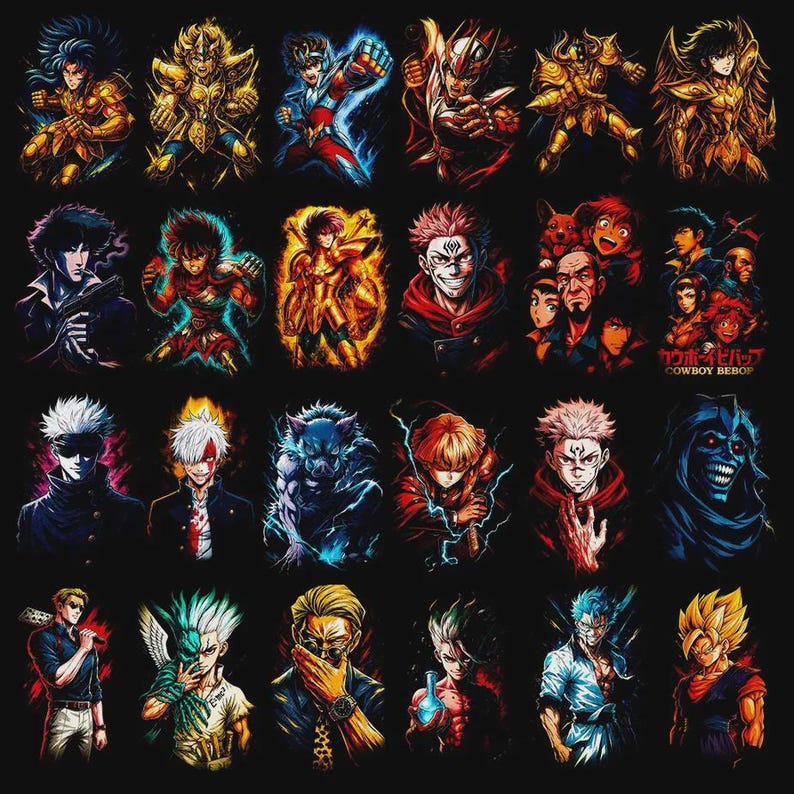 130+ Exclusive Halftone Anime Design Bundle PNG for DTF DTG Printing ...