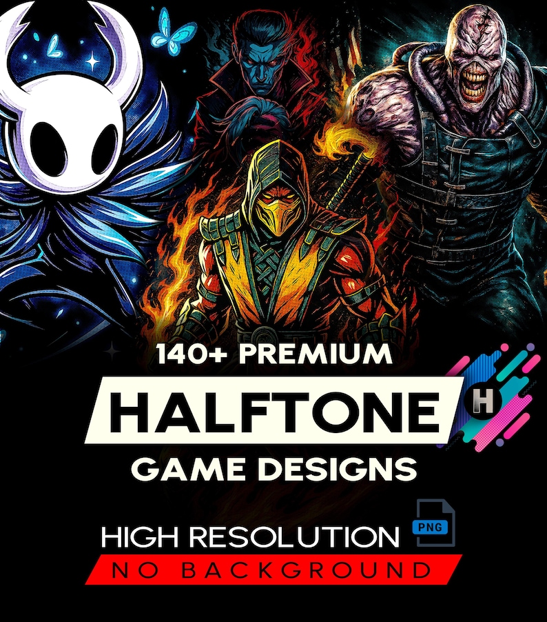 140+ Premium Halftone Games Design Bundle for DTF DTG Printing Halftone ...