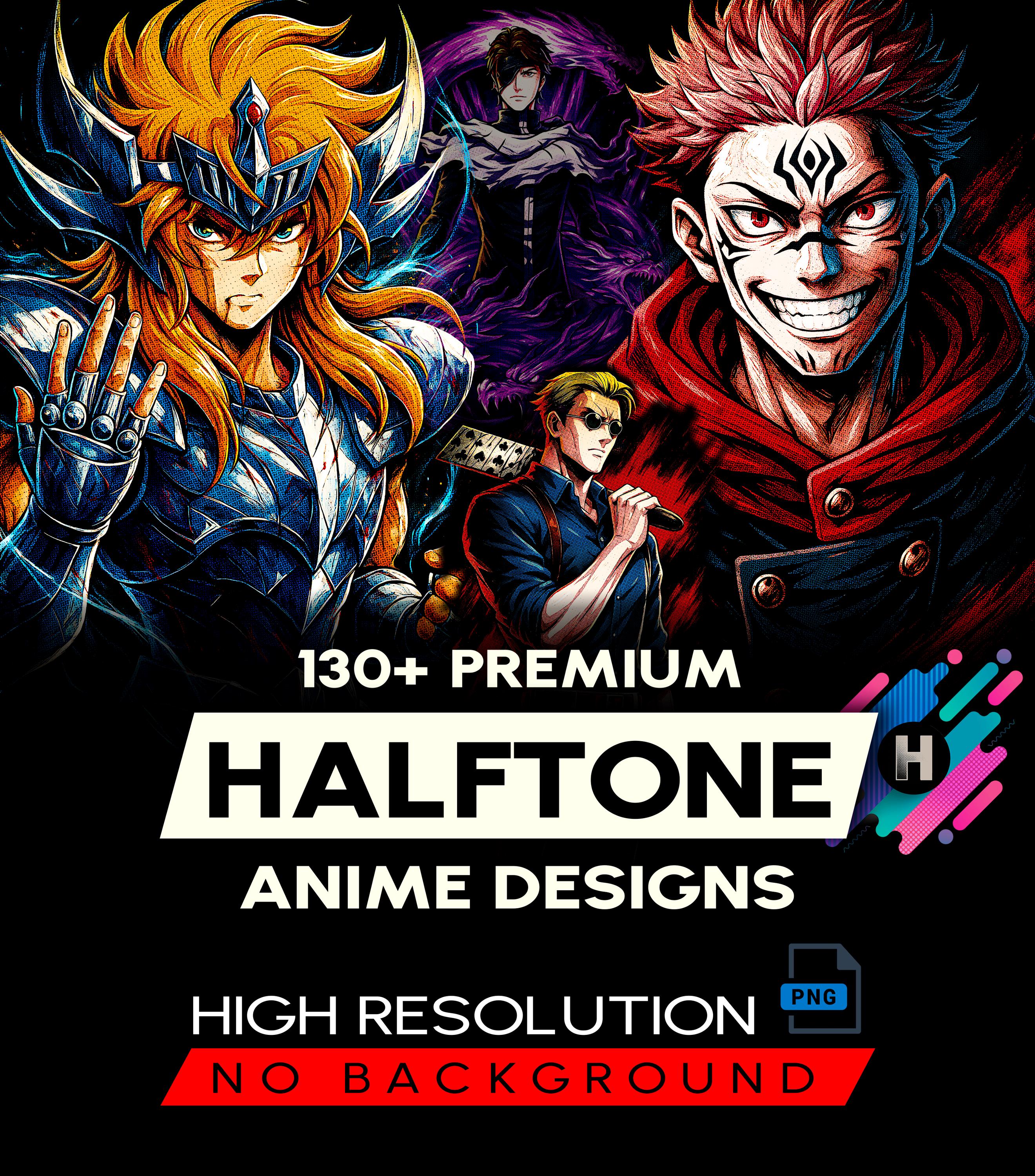 130+ Exclusive Halftone Anime Design Bundle PNG for DTF DTG Printing ...