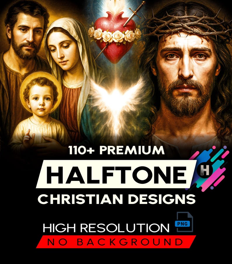 110+ Premium Halftone Christian Designs Halftone Bundle for DTF DTG ...