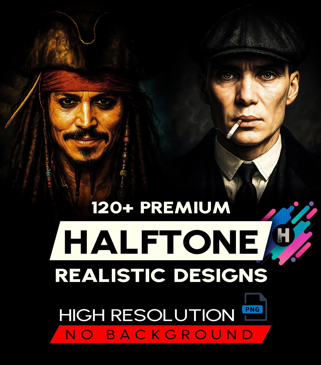 120 Premium Halftone Designs for DTF DTG High Resolution Realistic ...