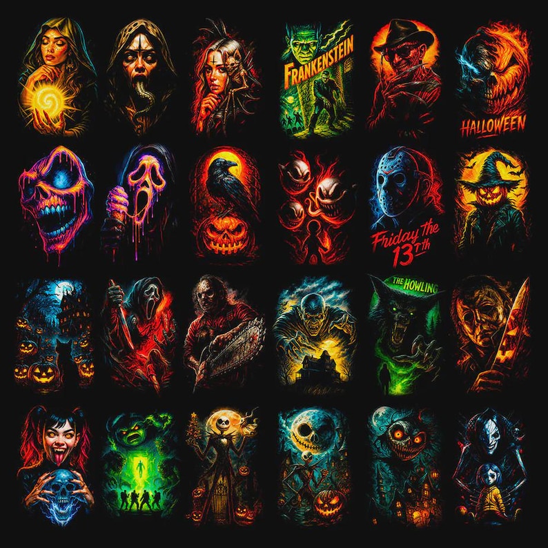 140+ Halftone Horror Designs Bundle for DTF DTG Halftone Halloween T ...