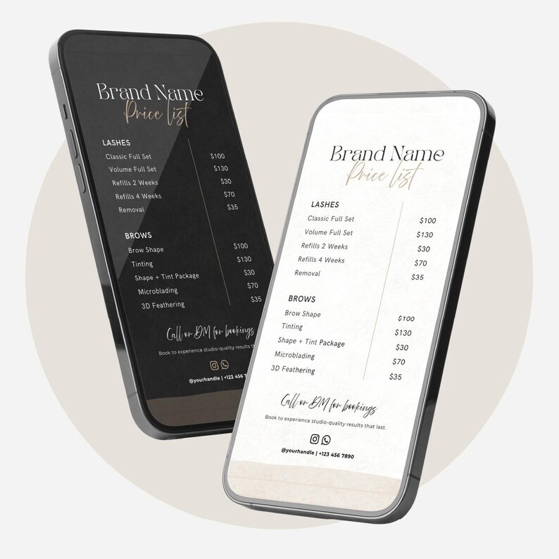 Editable Lash & Brow Instagram Price List | Canva Salon Service Menu ...