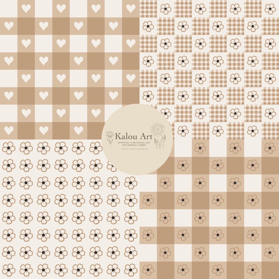 Cottagecore Seamless Pattern Bundle | Neutral Gingham & Daisy Digital ...