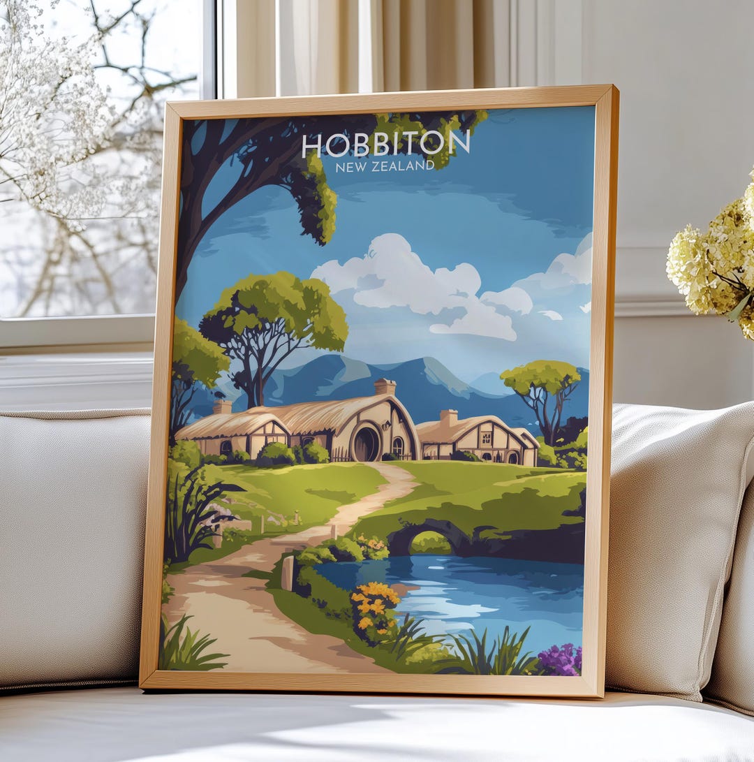 Hobbiton, New Zealand Travel Art – Hobbiton Travel Print: New Zealand ...