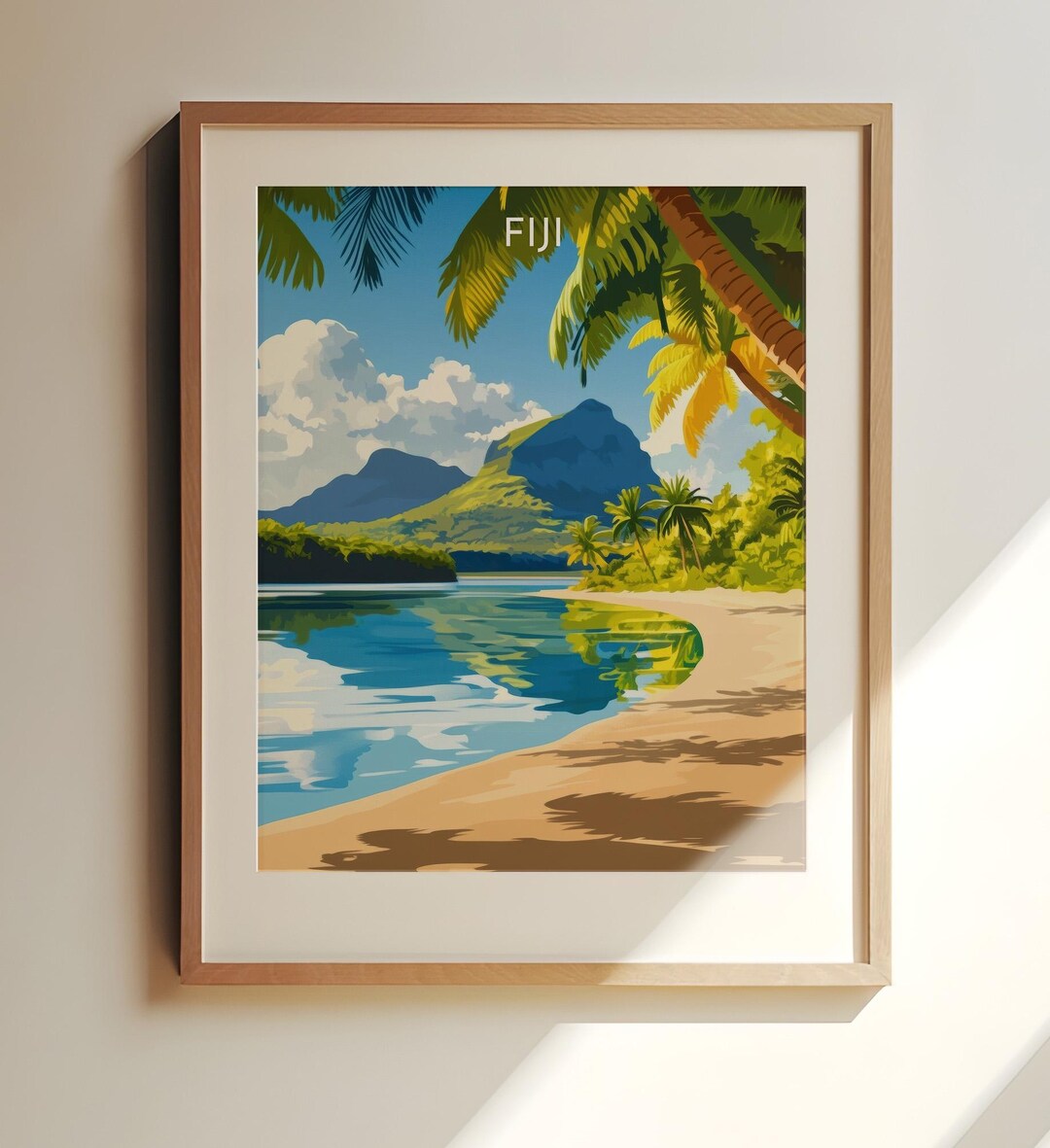 Fiji Travel Poster – Travel Art: Scenic Beach and Mountain Landscape - Etsy