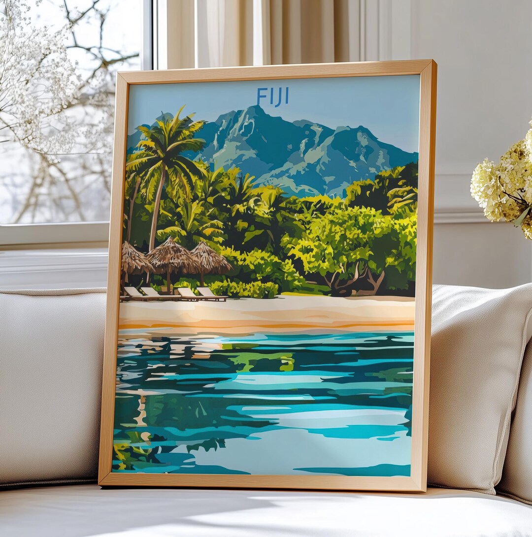 Fiji, Island Travel Poster – Fiji Travel Art: Tropical Beach and ...