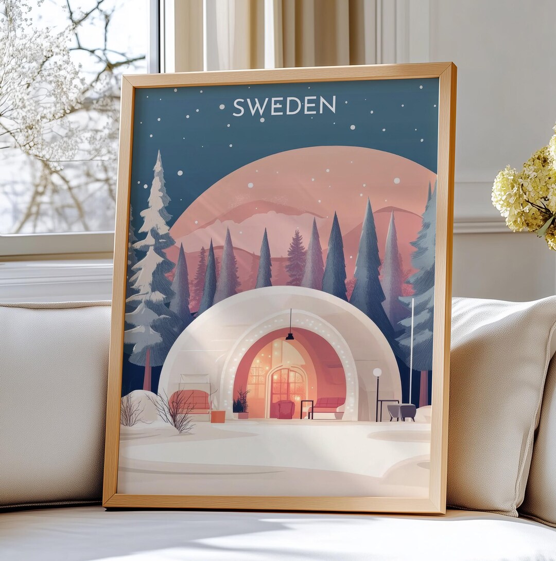 Igloo Hotel, Sweden Wall Print – Sweden Travel Art: Cozy Igloo Hotel in ...