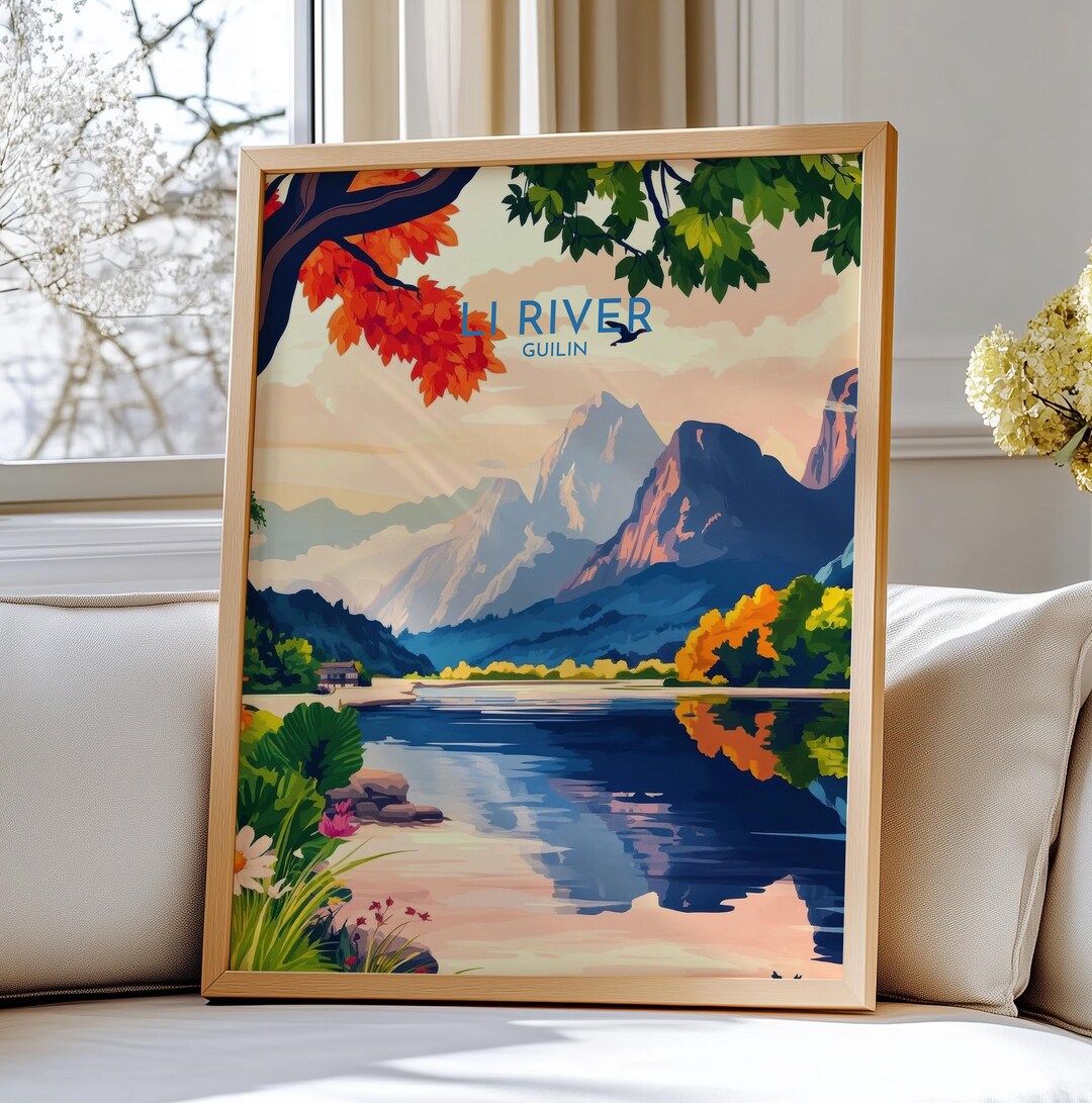 Li River, Guilin Travel Poster – Li River Travel Art: Serene Guilin ...