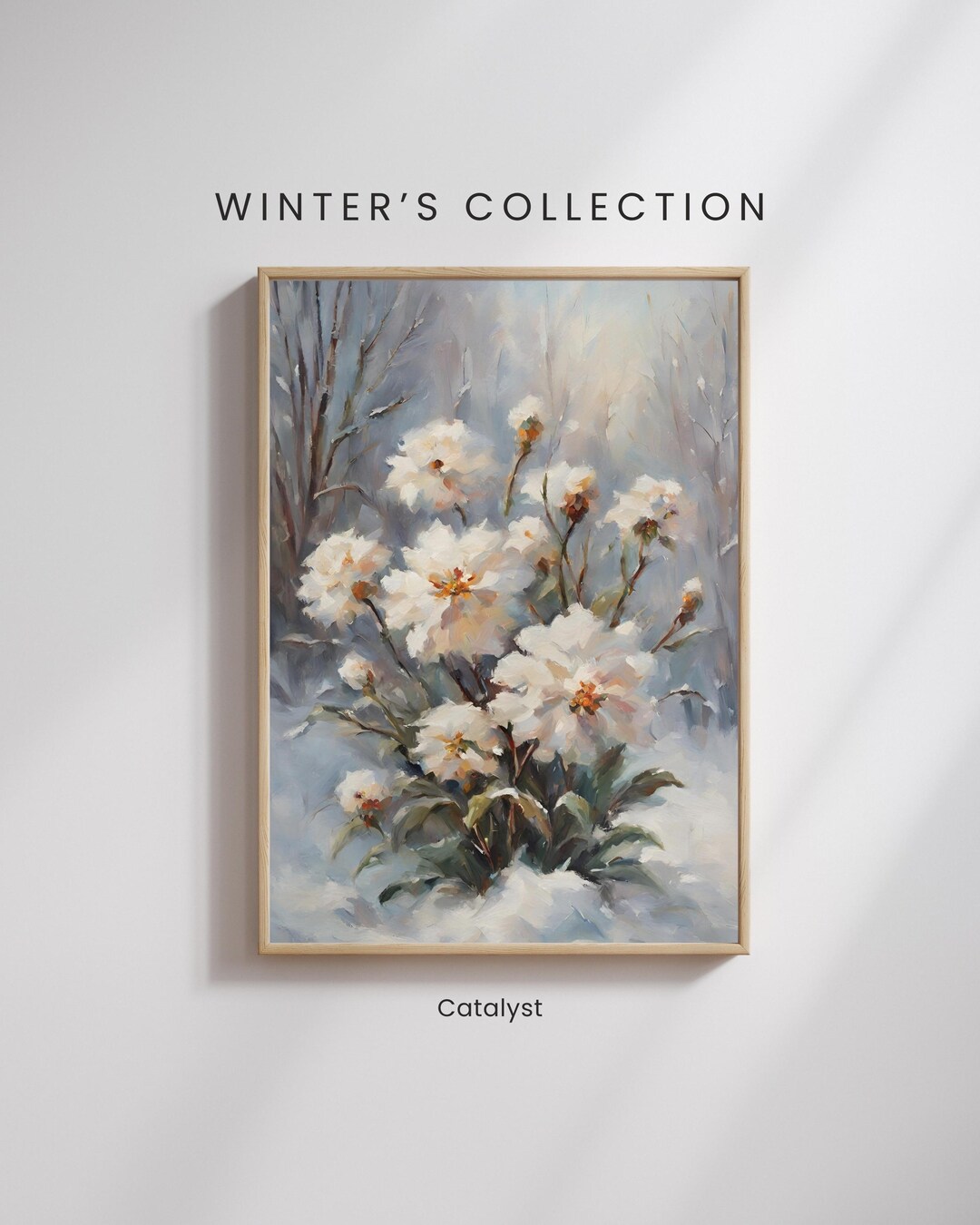 Winter White Flowers Poster Fine Art Print Snowy Floral Painting ...