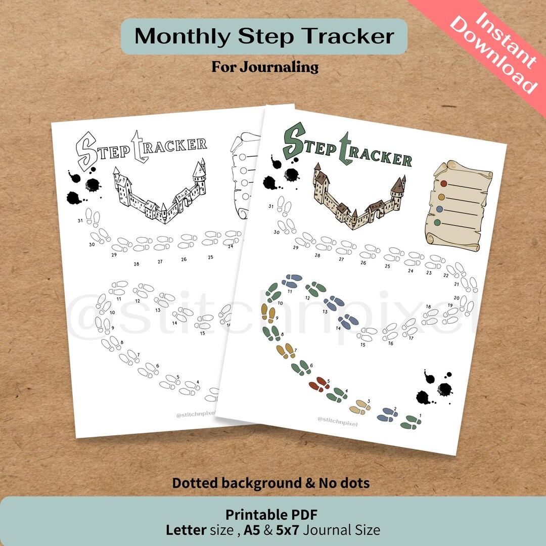 Monthly Step Tracker - Printable Bullet Journal, Wizard Theme ...