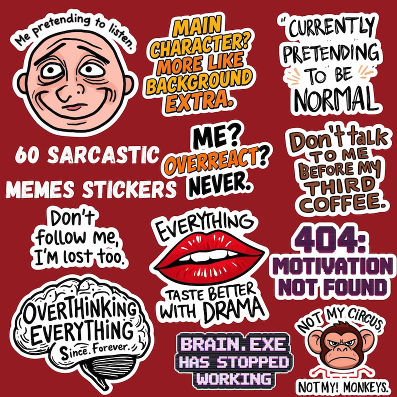 Sarcastic Meme Printable Stickers | Funny Quote PNG Stickers | Sassy ...
