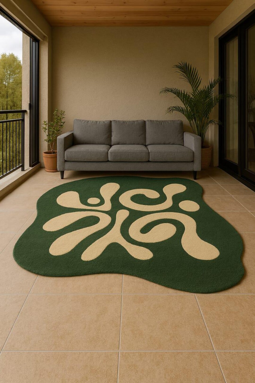 Modern Abstract Green Rug 3×5,4×6,5×7,freeform Shape Living Room ...