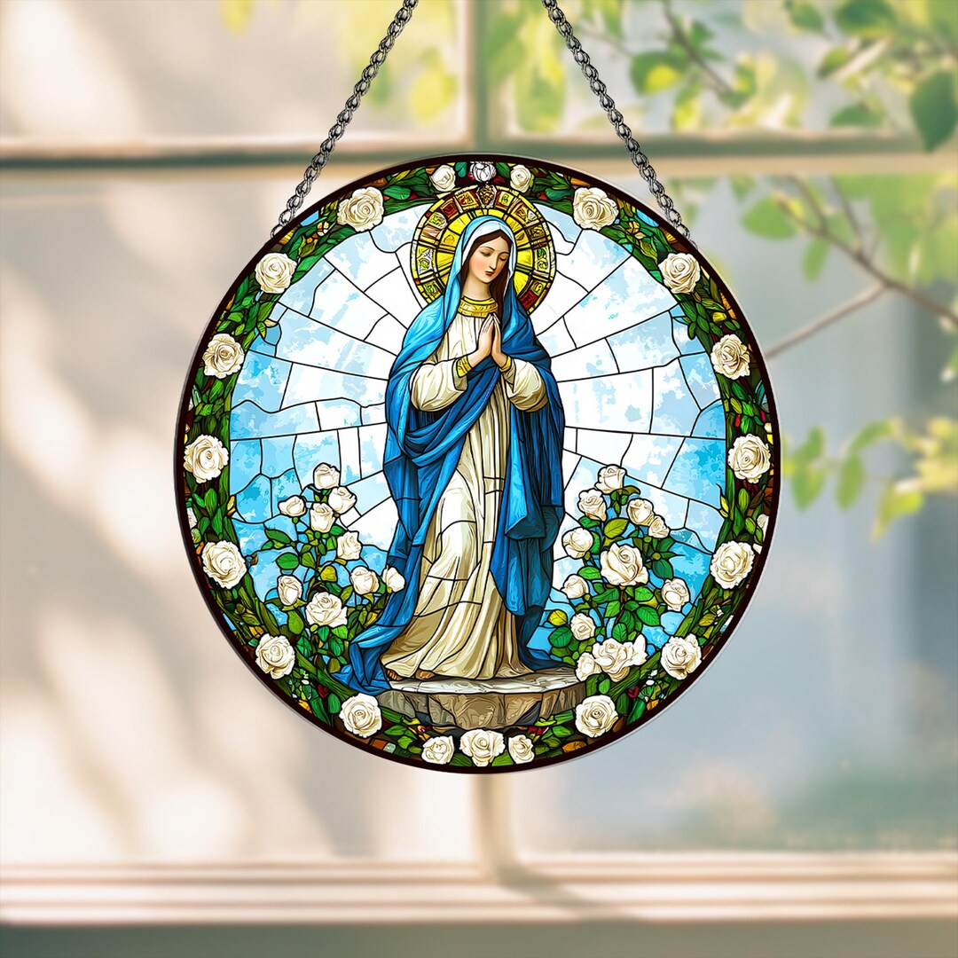 Vitral de la Virgen María para ventana, decoración religiosa para el ...