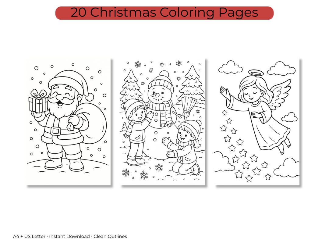 20 Christmas Coloring Pages | A4 Printable Holiday Coloring Sheets for ...