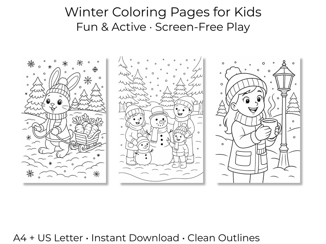 30 Winter Coloring Pages – Cute Snow Scenes for Kids - Etsy