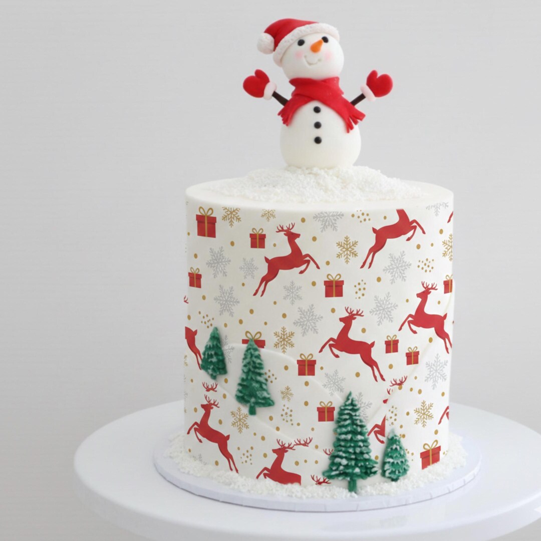 Christmas Pattern Edible Wafer Sheet, White Reindeer Gifts Snowflakes ...